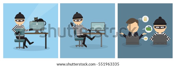Criminal Hacker Set Wanna Cry Funny Stock Vector (Royalty Free ...