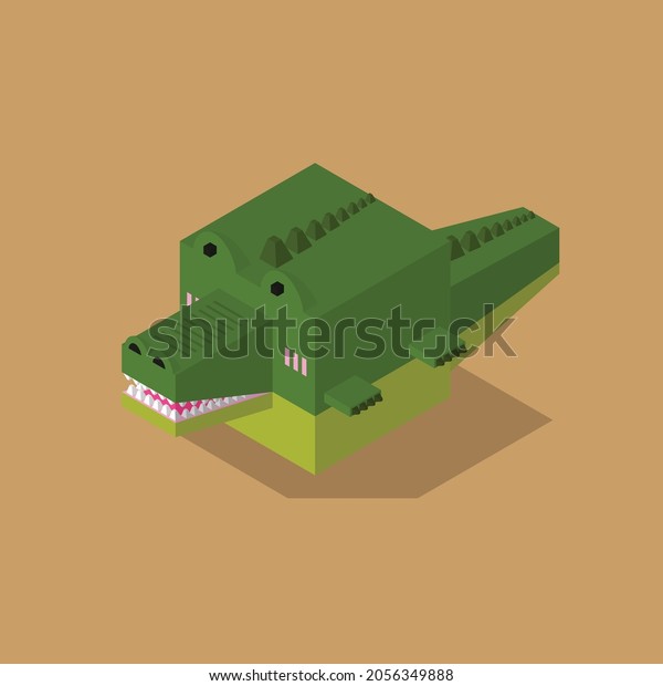Crocodile Cubic Isometric On Brown Background Stock Vector (Royalty ...