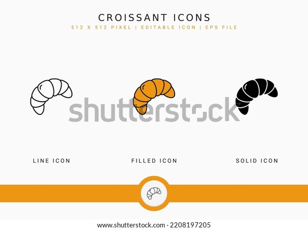 Croissant Icons Set Vector Illustration Solid Stock Vector (Royalty ...