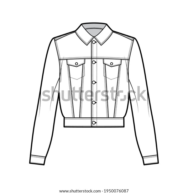 Cropped Denim Jacket Technical Fashion Illustration Stock Vector ...