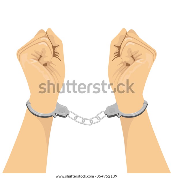 Cropped Illustration Pair Hands Handcuffs Isolated Stock Vector ...