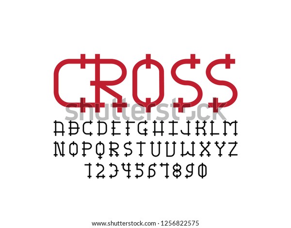 Cross Font Vector Alphabet Letters Numbers 스톡 벡터(로열티 프리) 1256822575 ...
