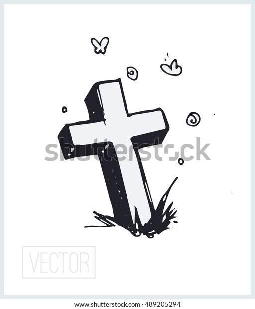 Cross Gravestone Illustration Drawn Ink By Stock Vector (Royalty Free ...
