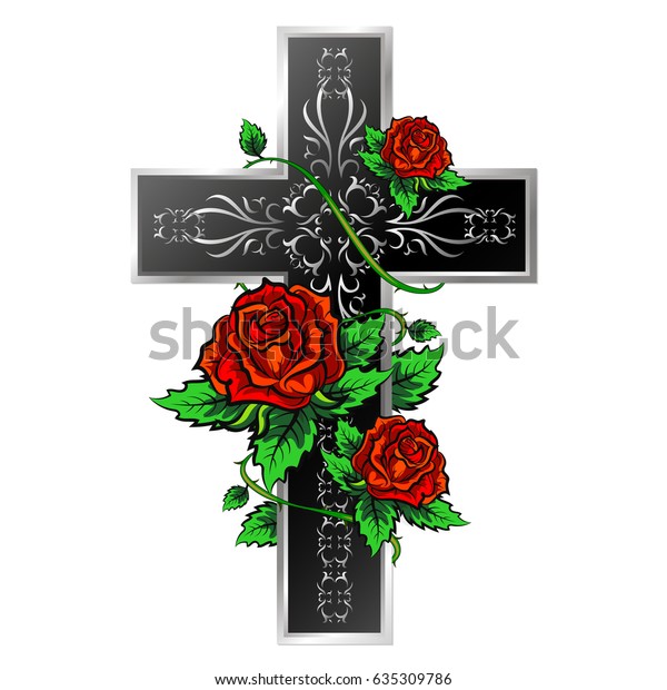 Cross Ornament Roses Design Vector Stock Vector (Royalty Free) 635309786