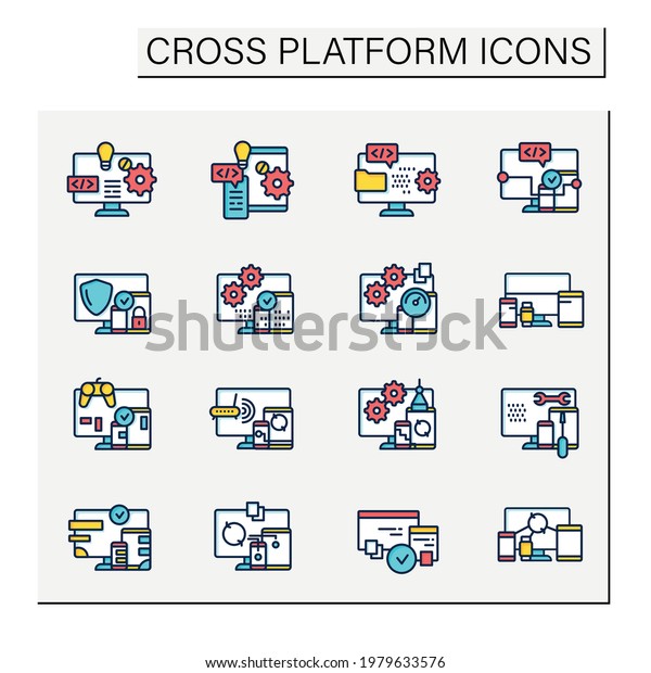 Cross Platform Color Icons Set Programming Stock Vector (Royalty Free ...