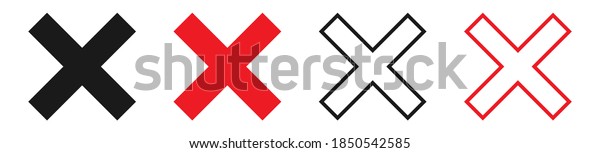 Cross symbol collection on white background. Black and red wrong sign ...