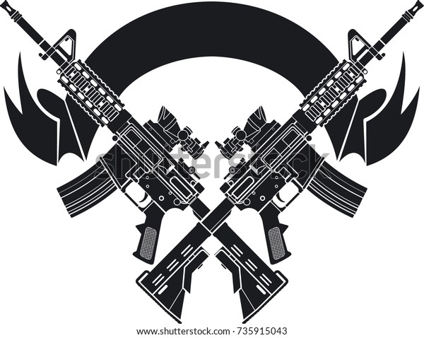 Crossed Assault Rifles Over Banner Stock Vector (Royalty Free) 735915043