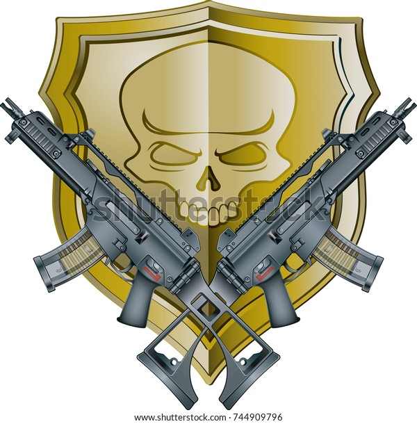 Crossed Assault Rifles Over Shield Skull Stock Vector (Royalty Free ...
