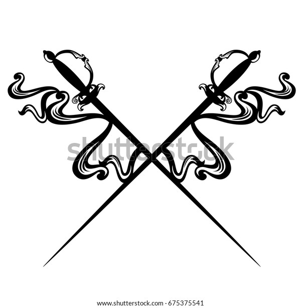 Crossed Epee Swords Decorative Ribbons Black Stock Vector (Royalty Free ...