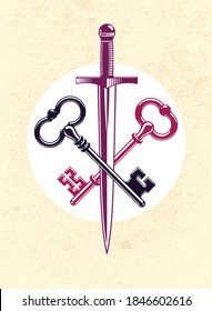 Vektor Stok Crossed Keys Dagger Vector Symbol Emblem (Tanpa Royalti ...