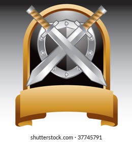 Crossed Swords Shield On Gold Display Stock Vector (Royalty Free) 37745791