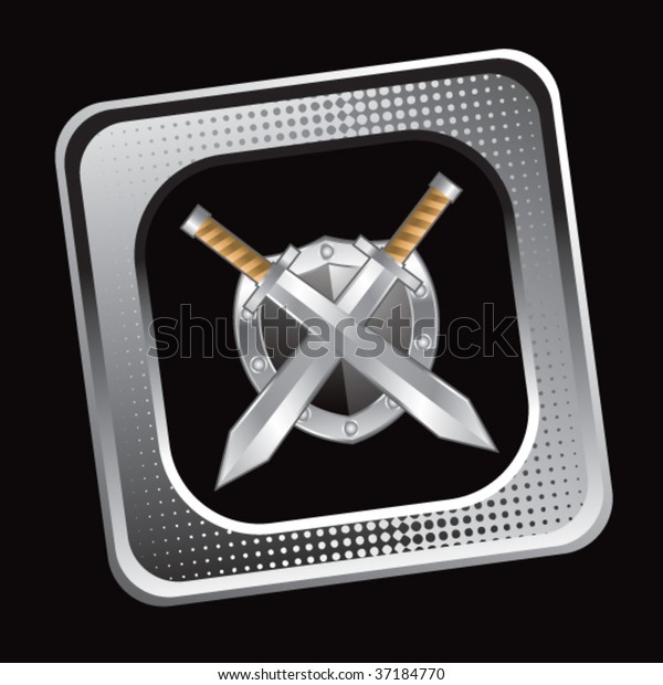 Crossed Swords Shield On Tilted Silver Stock Vector (Royalty Free ...