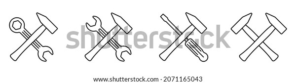 Crossed Tool Icons Hammer Wrench Hammer Stock Vector (Royalty Free ...