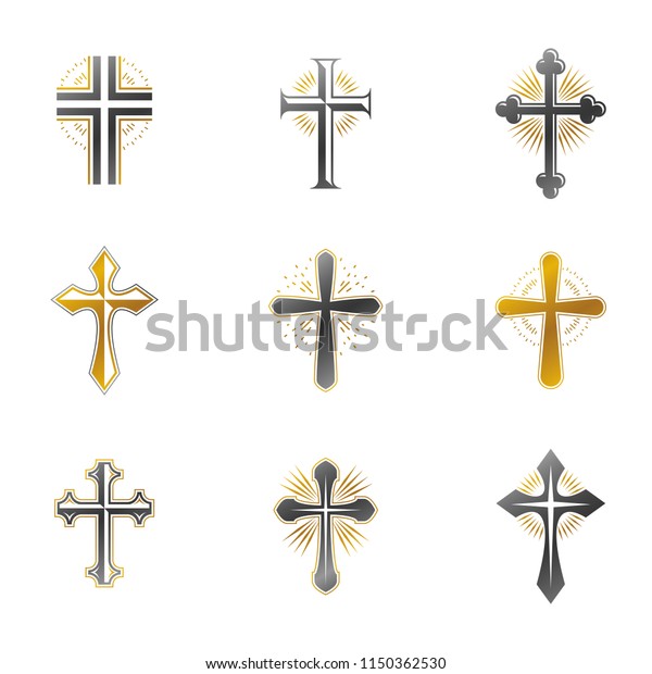 Crosses Religious Emblems Set Heraldic Coat Stock Vector (Royalty Free ...