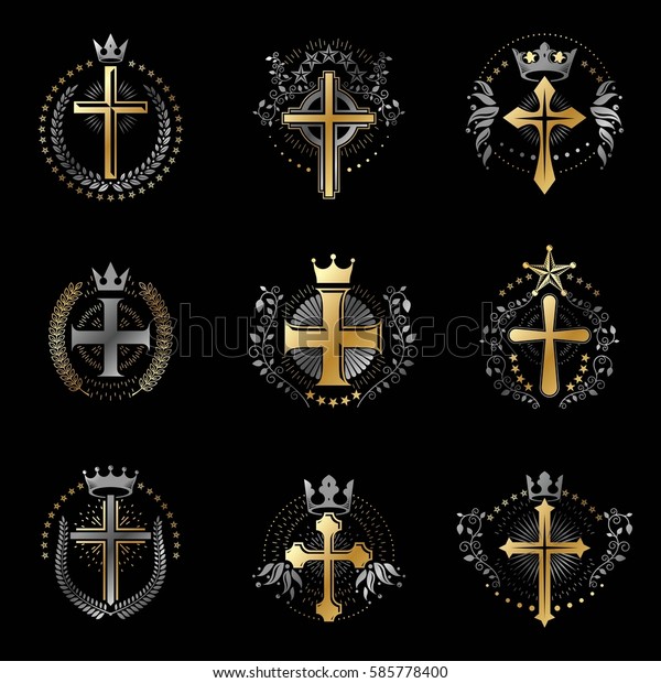 Crosses Religious Emblems Set Heraldic Coat Stock Vector (Royalty Free ...