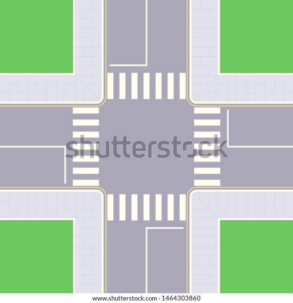Crossroads Two Roads Road Markings Walkways Stock Vector (Royalty Free ...