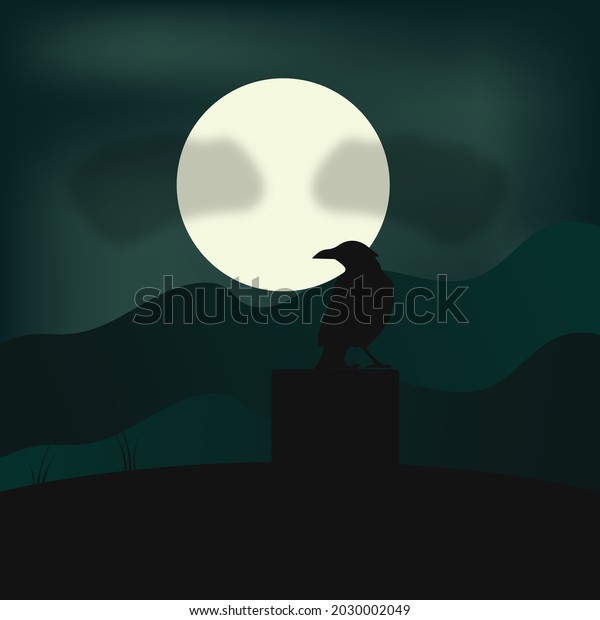 Crow Moon Night Poster Illustration Vector Stock Vector (Royalty Free ...