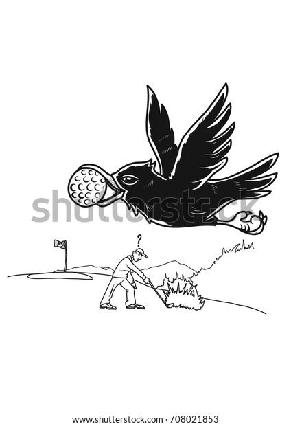 Crow Stealing Golf Ball Carrying Beak Stock Vector (Royalty Free ...