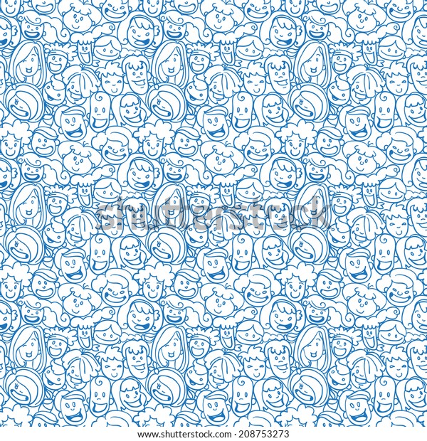 Crowd Funny Character Doodle People Stock Vector (Royalty Free) 208753273