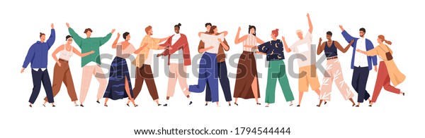 Crowd Happy Diverse Hugging People Concept Stock Vector (Royalty Free ...