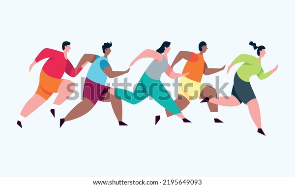 Crowd Happy People Running Fast Group Stock Vector (Royalty Free ...