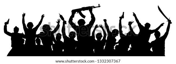 Crowd Military People Weapons Armed Terrorists Stock Vector (Royalty ...