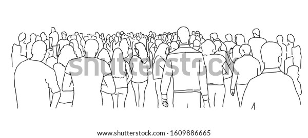 Crowd People Line Drawing Vector Illustration: стоковая векторная ...