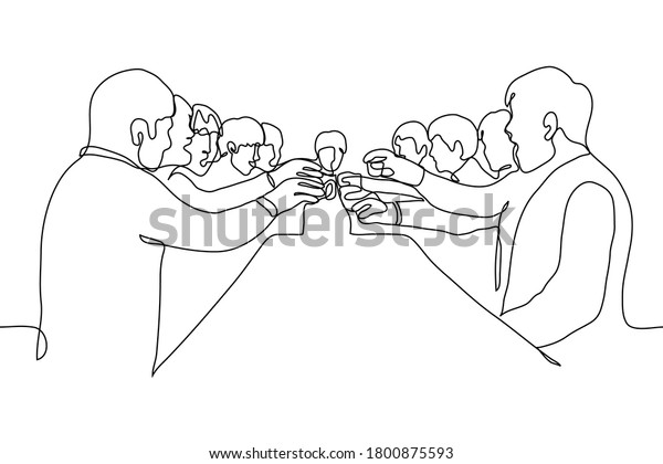 Crowd People Long Table Holding Out Stock Vector (Royalty Free ...