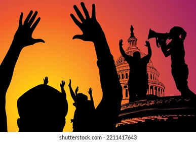 Crowd People Loudspeaker Flags Banners Mob Stock Vector (Royalty Free ...