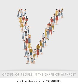 Crowd People Shape Alphabet V Vector Stock Vector (Royalty Free) 708298813