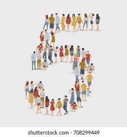 Crowd People Shape Number 5 Vector: vector de stock (libre de regalías ...