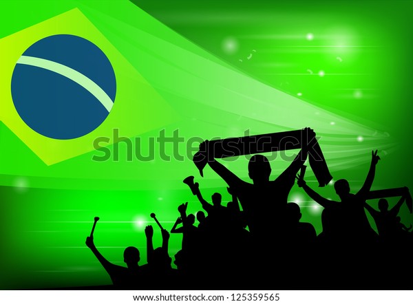 Crowd Silhouettes Cheer Brazil 库存矢量图（免版税）125359565
