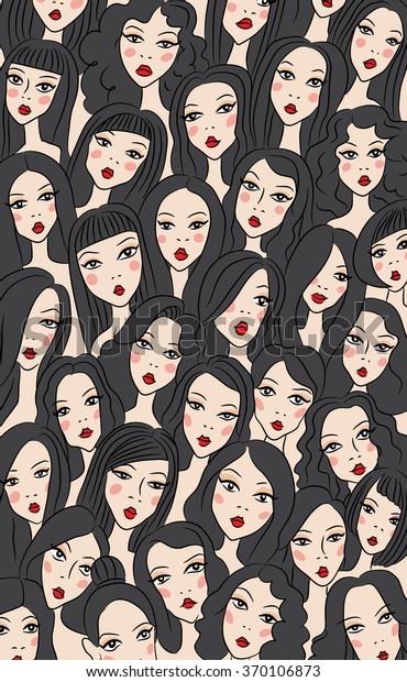 Crowd Women Faces Vector Illustration Hand Stock Vector (Royalty Free ...