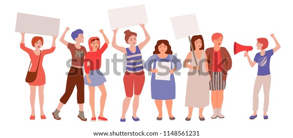 Crowd Women Signs Posters Protesting Rally Stock Vector (Royalty Free ...