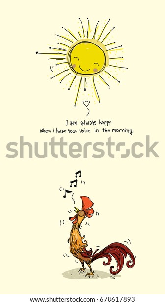 Crowing Rooster Sun Morning Stock Vector (Royalty Free) 678617893