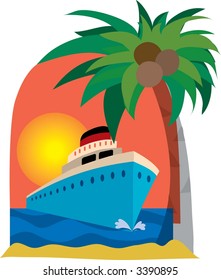 Cruise Ship Palm Tree On Sunset Stock Vector (Royalty Free) 3390895