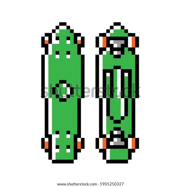 Skateboard de crucero en estilo de arte de 8 bits