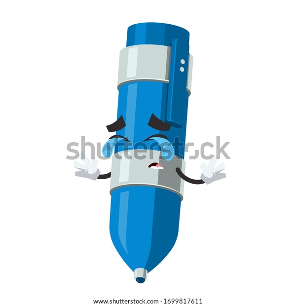Crying Cartoon Blue Ballpoint Pen Mascot Stock Vector (Royalty Free ...