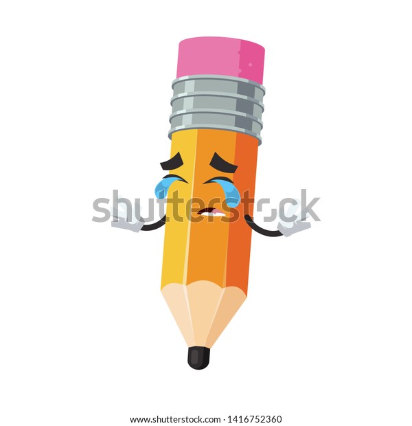 Crying Cartoon Pencil Rubber Eraser Mascot Stock Vector (Royalty Free ...