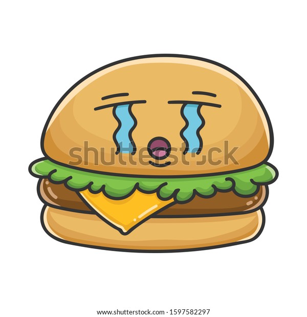 Crying Cheese Burger Cartoon Illustration Isolated: เวกเตอร์สต็อก (ปลอด ...