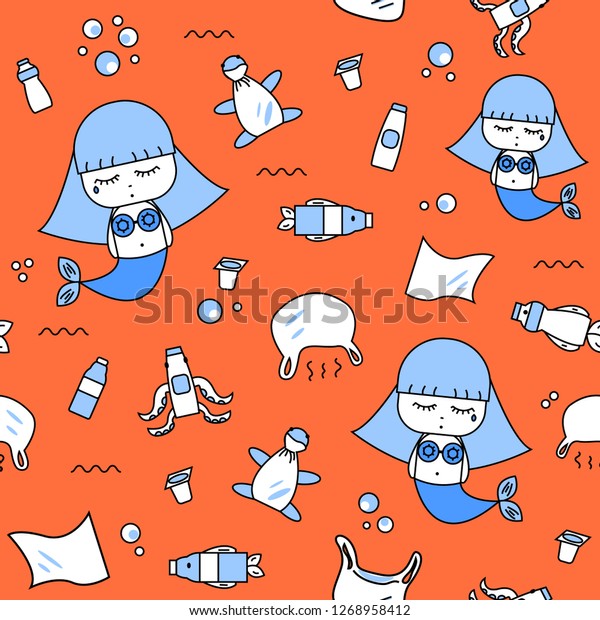 Crying Mermaid Swimmin Toxic Ocean Wth Stock Vector (Royalty Free ...