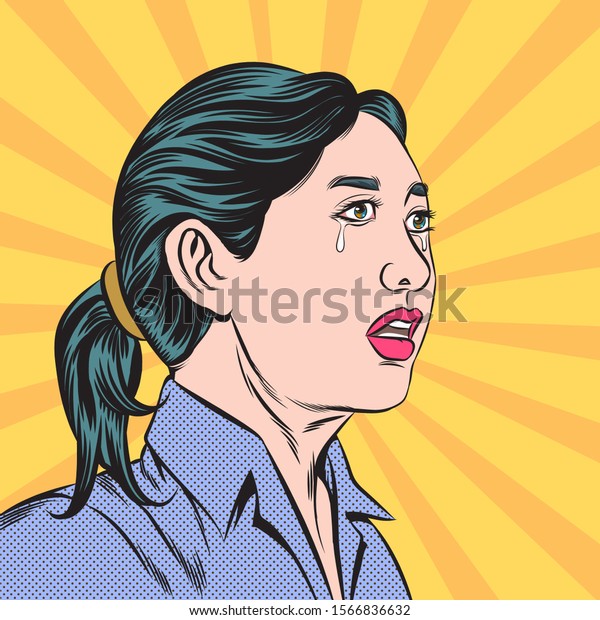 Crying Woman Art Retro Vector Illustration: เวกเตอร์สต็อก (ปลอดค่า ...