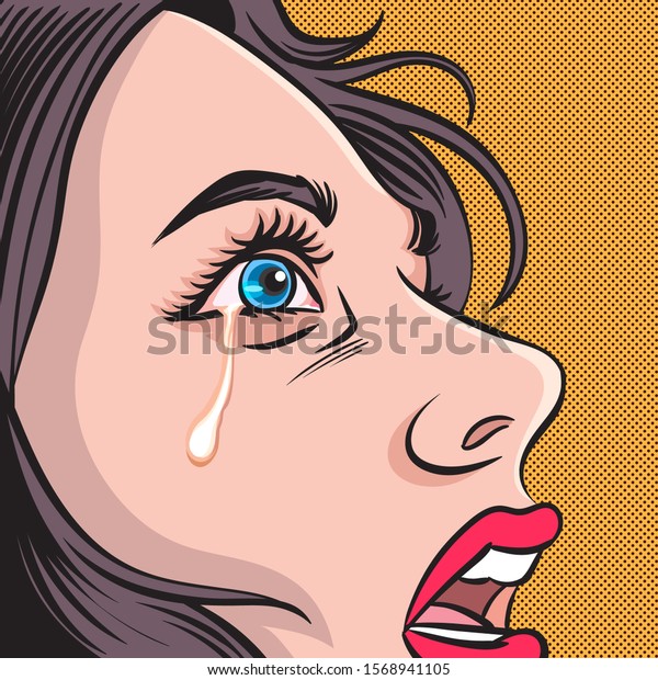 Crying Woman Art Retro Vector Illustration: vector de stock (libre de ...