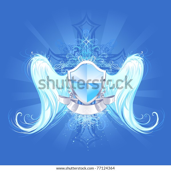 Crystal Blue Shield White Angel Wings Stock Vector (Royalty Free) 77124364