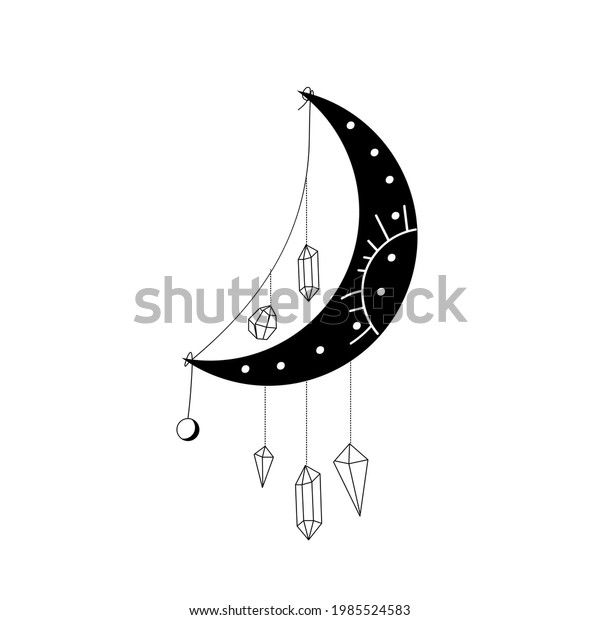 Crystal Moon Tattoo Drawing Cute Magic Stock Vector (Royalty Free ...