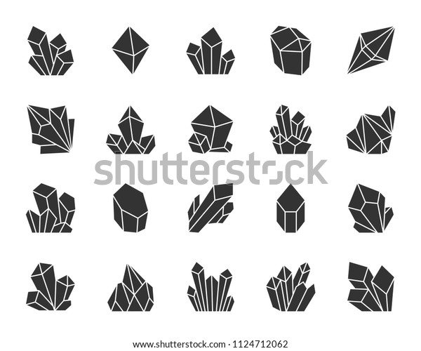 Crystal silhouette icons set. Sign kit of gemstone. Mineral pictogram ...
