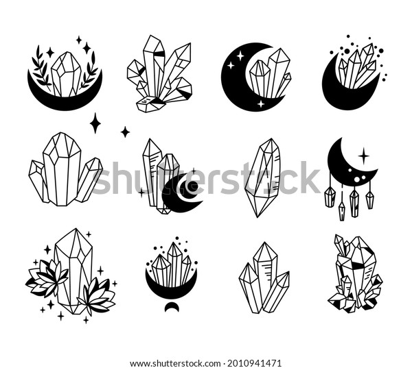 Crystals Gemstones Moon Cliparts Bundle Lunar Stock Vector (Royalty ...