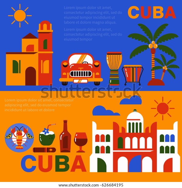 Cuba Banner Vector Icons Cuban Culture Stock Vector (Royalty Free ...