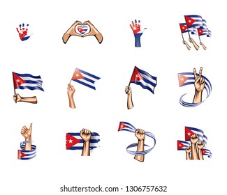 Cuba Flag Hand On White Background Stock Vector (Royalty Free ...