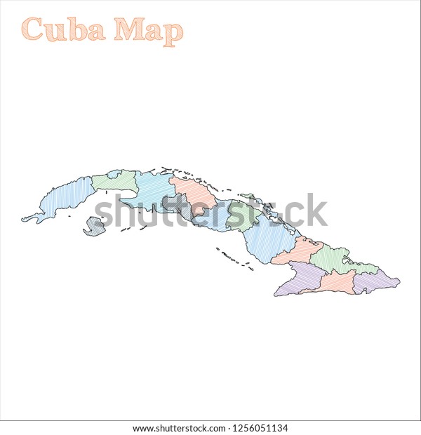 Cuba Handdrawn Map Colourful Sketchy Country Stock Vector (Royalty Free ...